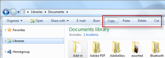 Add Cut, Copy, Paste and Delete buttons in Windows 7 Explorer Toolbar